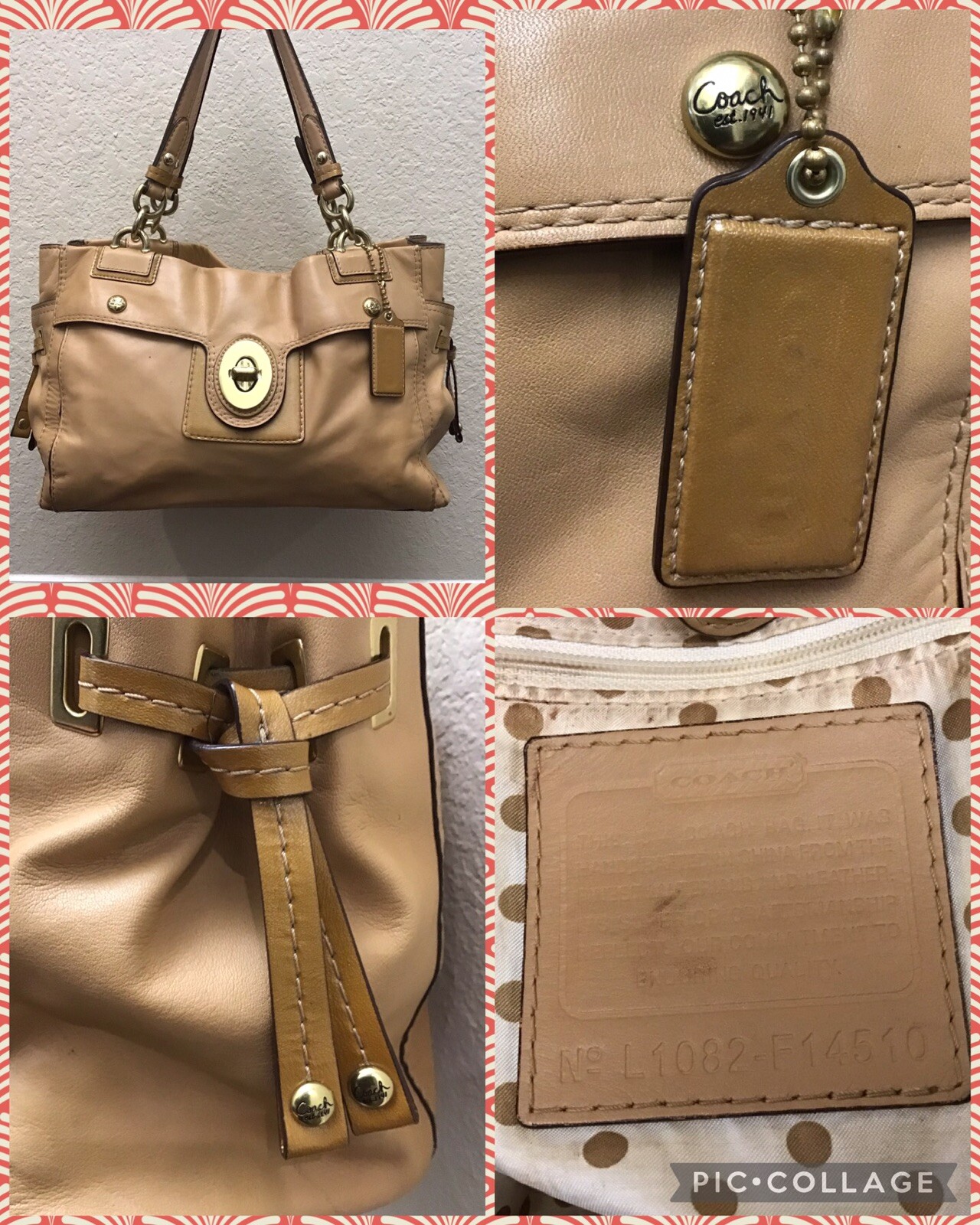 Coach Penelope Beige Camel Leather Turn-lock Carryall… - Gem