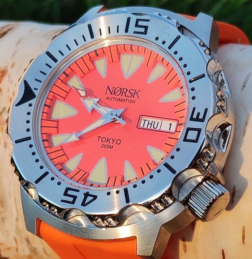 Automatic Sea Monster Watch, Norsk, Diver, Seiko NH36a movement Orange ...