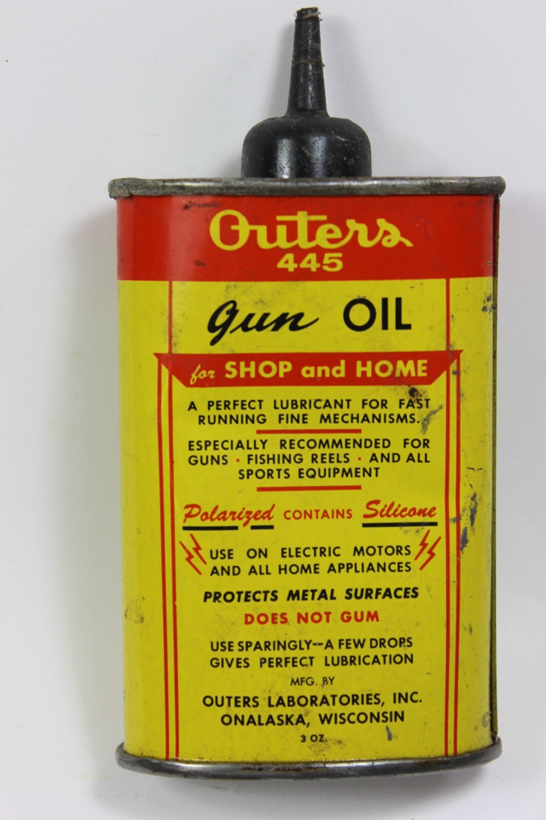 Vintage OUTERS 445 Gun Oil Can 3 oz USA Tin No Barcode | eBay
