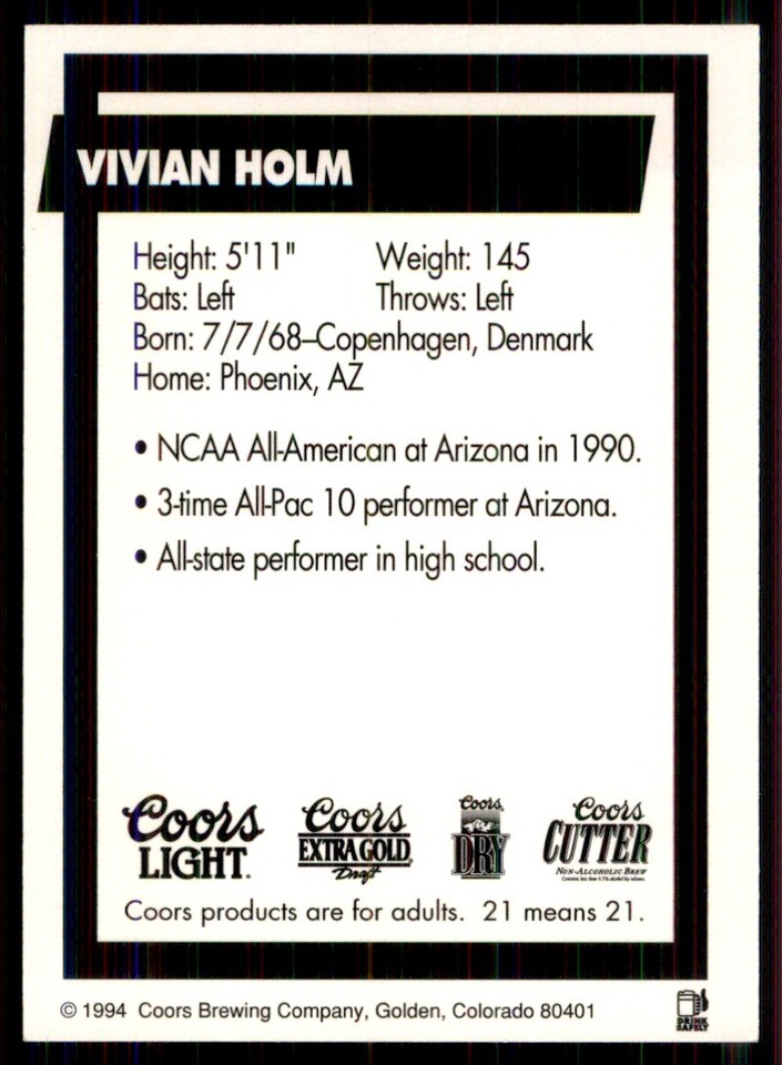 1994 Coors Colorado Silver Bullets Vivian Holm Colorado Silver Bullets ...