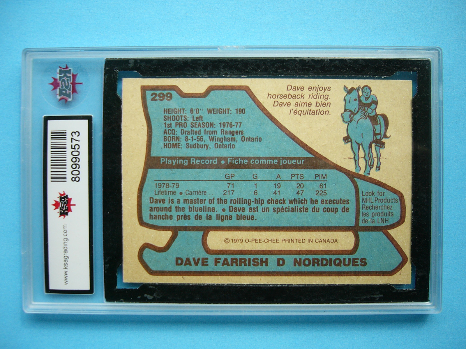 1979/80 O-PEE-CHEE OPC NHL HOCKEY CARD #299 DAVE FARRISH KSA 8.5 NM/MT+ ...