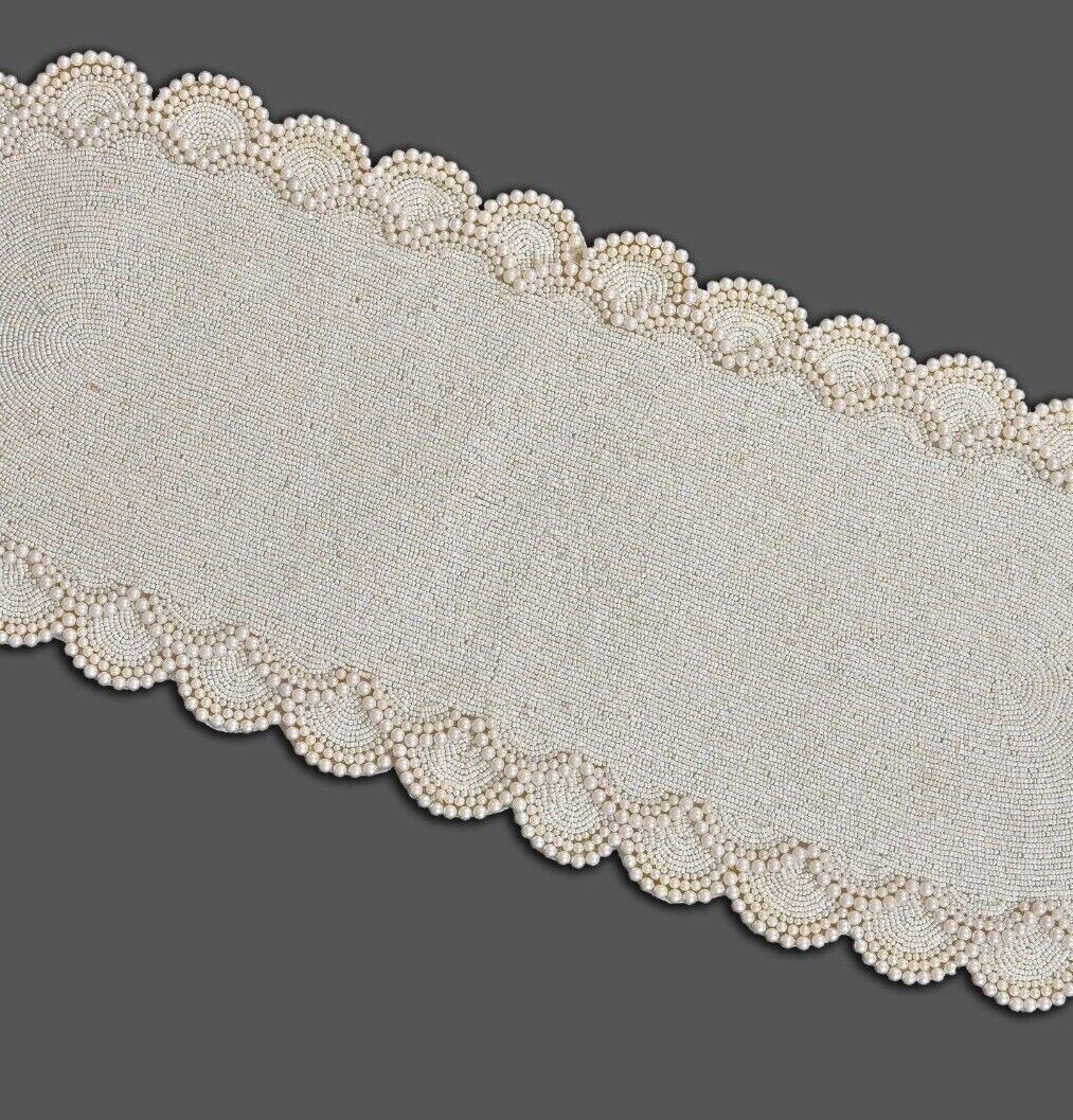 Luxury Pearls And Beads Table Runner Designer White Oval Table Runner ...
