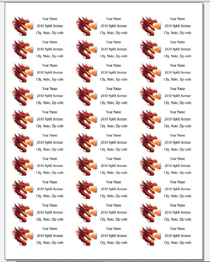 150 Fire Dragon Mailing Return Address Labels Personalized 1 x 2 5/8 in ...