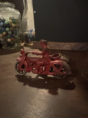 Red Antique 1930s Hubley Cast Iron Red Cop Motorcycle with sidecar | eBay