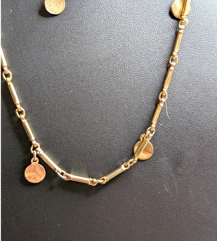 Vintage Long Bar Dangle Disk Gold Tone Necklace | eBay