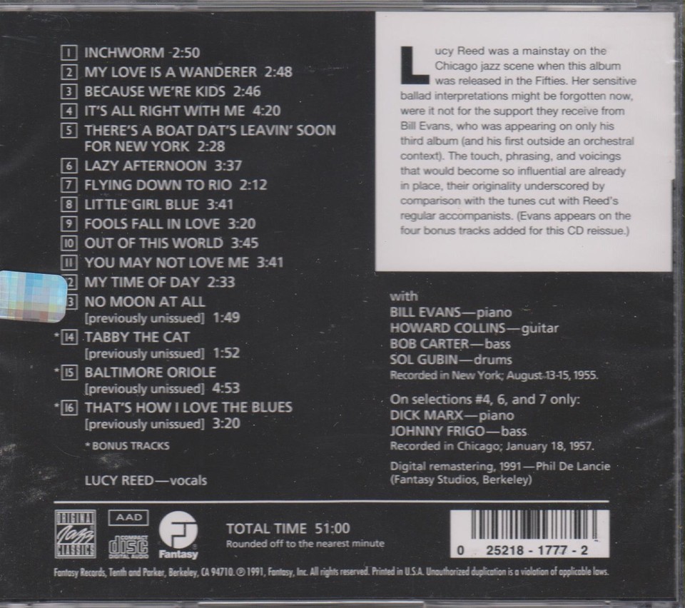 The Singing Reed by Lucy Reed (CD, 1991, Original Jazz Classics) Bill ...