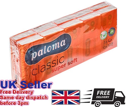 Paloma Pocket 3ply x 10 Super Soft Wipes Pocket Tissues Compact Natural ...