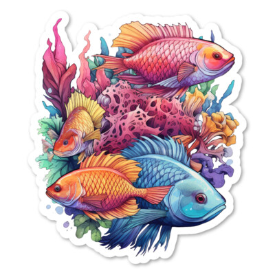 Fish and Coral Vinyl Sticker, Sealife, Water Resistant, Laptop, Water ...