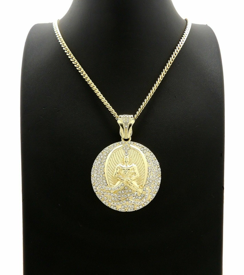 Mens Iced 2Pac Euphanasia Bling Pendant & 3mm 20" Cuban Chain Hip Hop ...