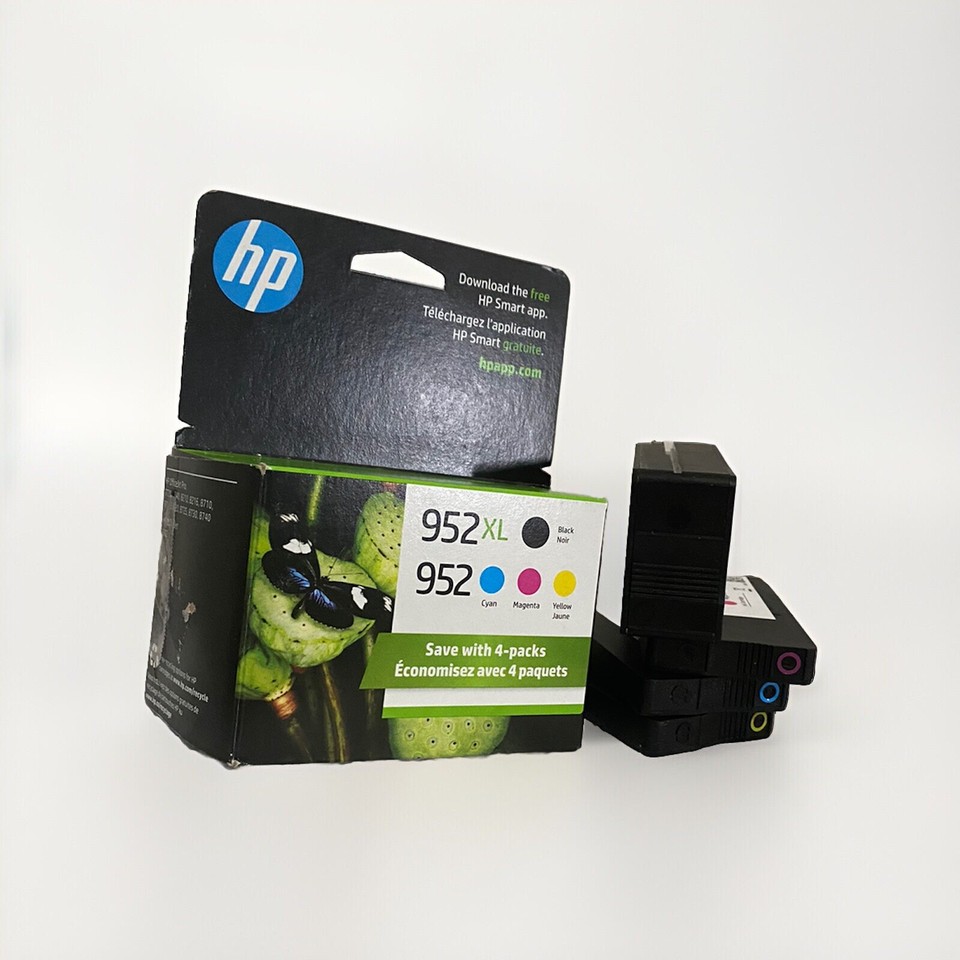 Genuine HP 952XL Black & 952 Color Ink N9K28AN Combo 4 Pack -FEB 2025 ...