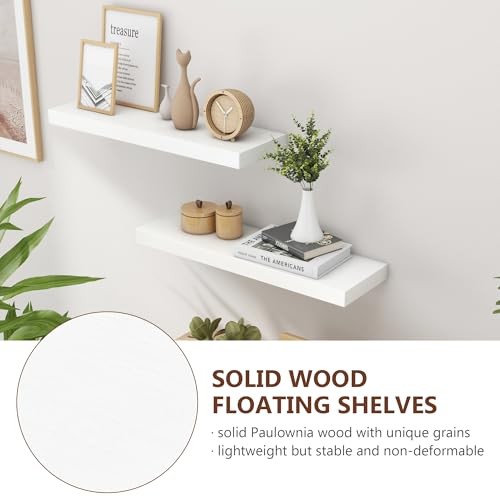 Floating Shelves Set of 2, Modern Solid Wood Wall Shelves for 24 Inch ...