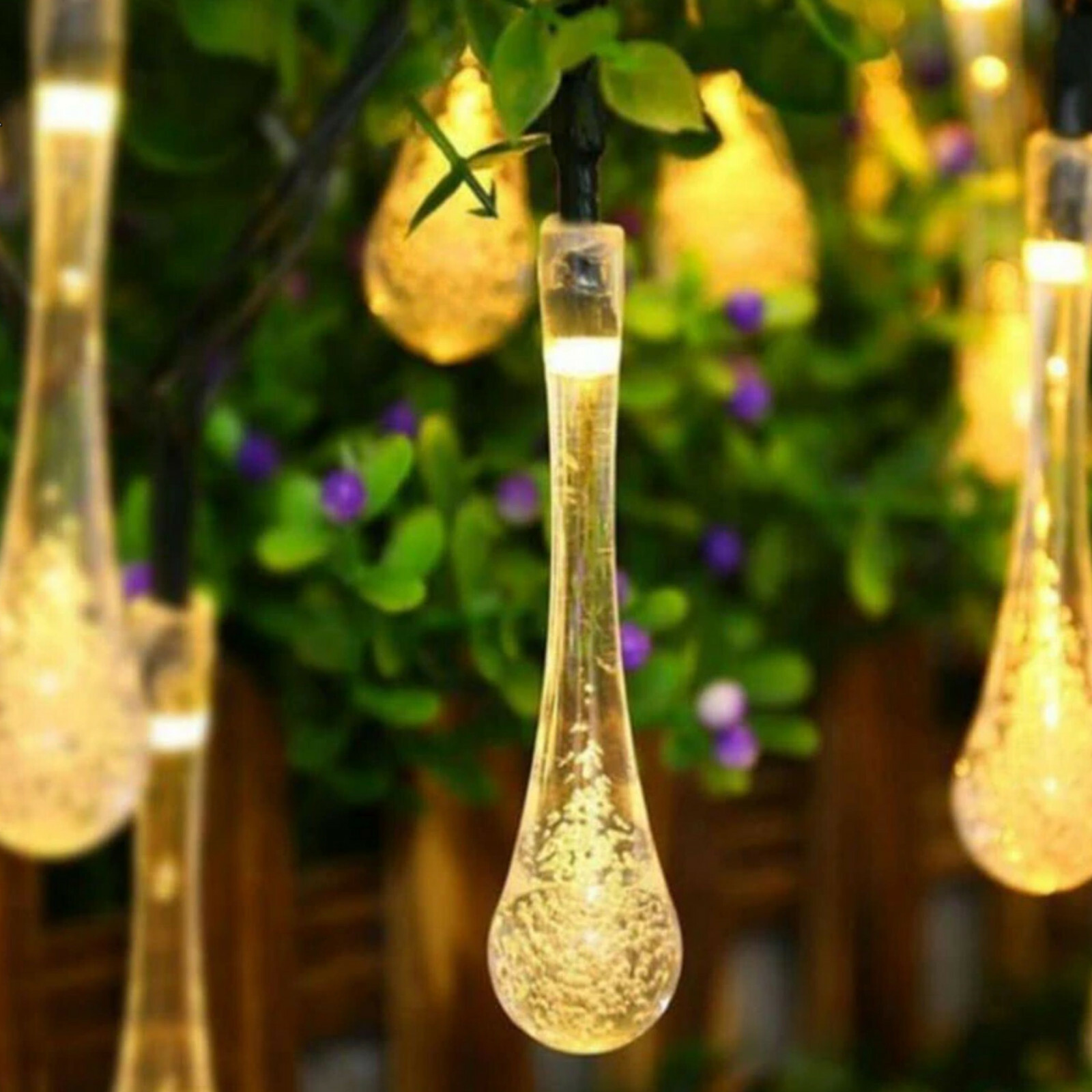 20 LED Raindrop Teardrop Solar Powered String Fairy Lights Outdoor ...