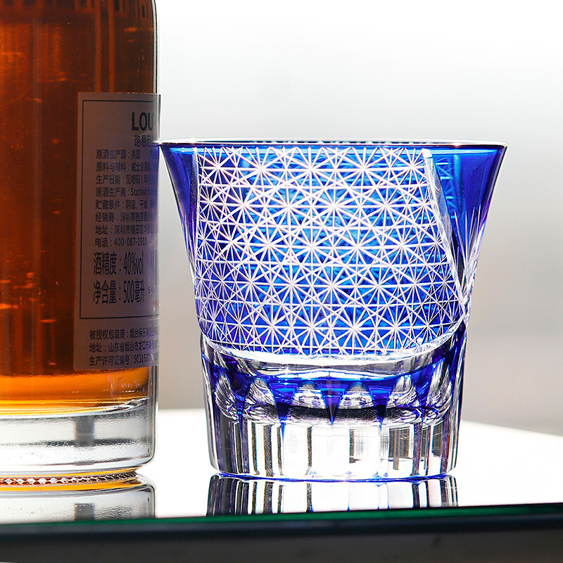 Dark Blue Edo Kiriko Crystal Bohemian Hand Cut Clear Whiskey Glass ...
