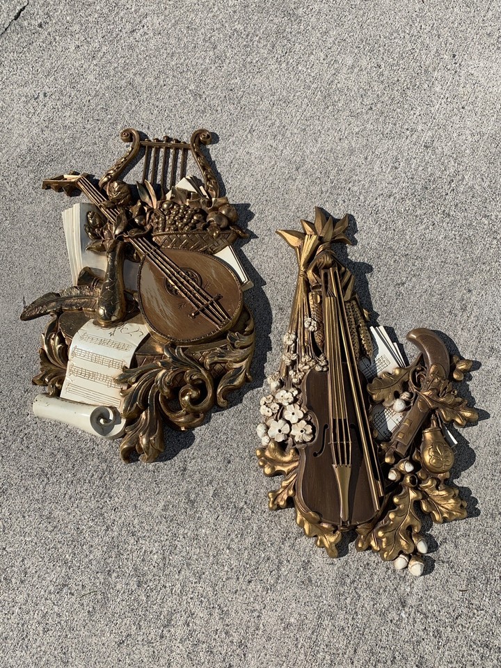 Vintage SYROCO Gold Lute Harp Violin Mandolin Sheet Music Wall Art 29/ ...