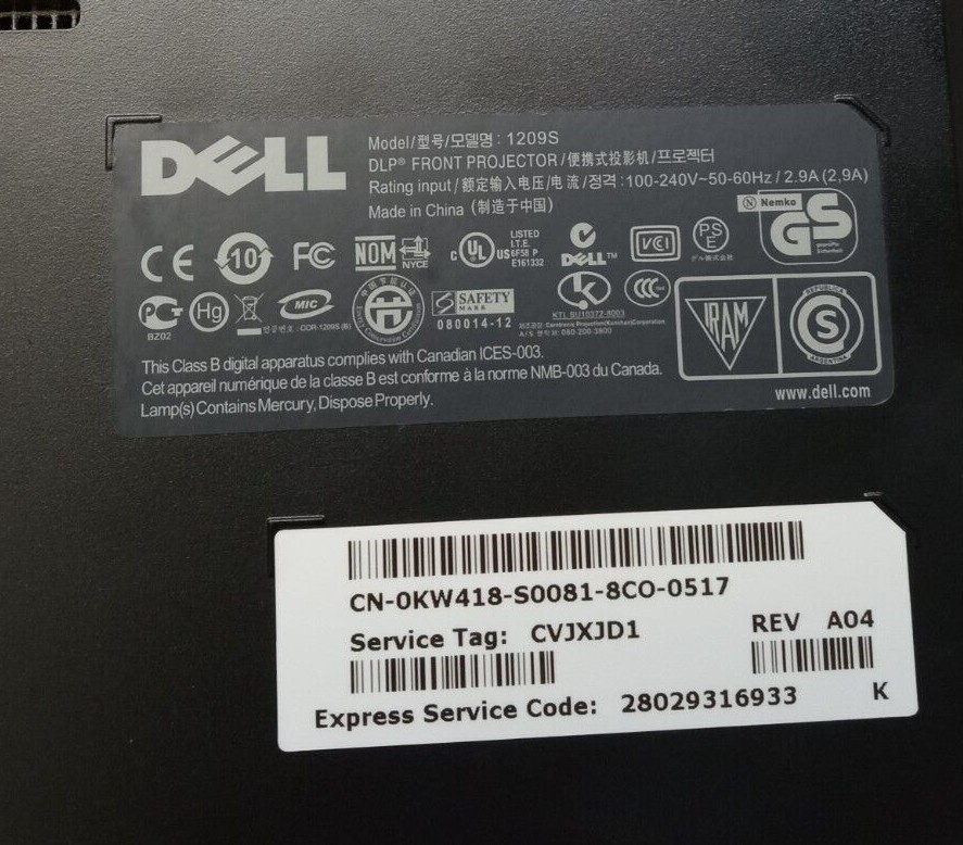 Dell 1209S Desktop Multimedia Projector Black DLP Has Black Dots on ...