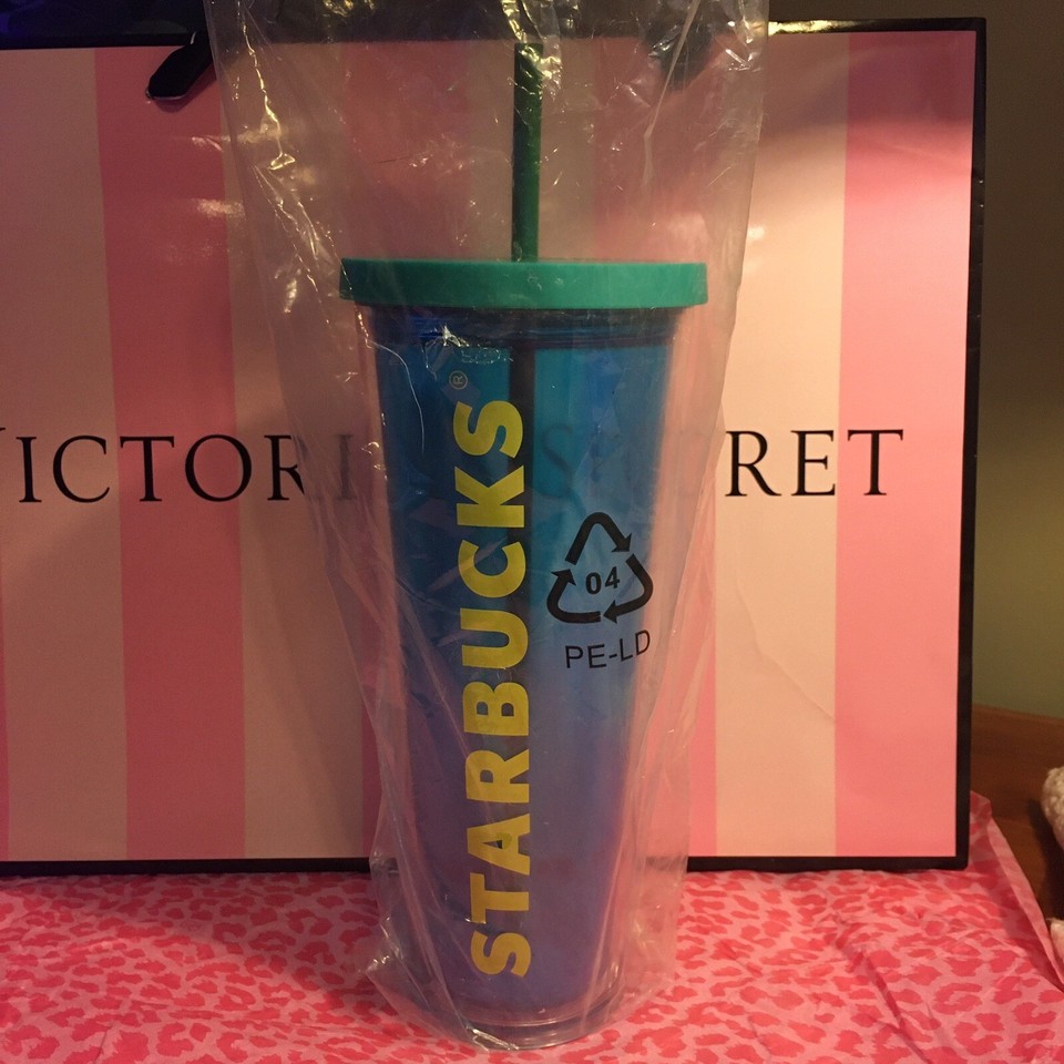 Starbucks Acrylic Cold Cup Refresher Blue Green & Yellow Tumbler 24 oz ...