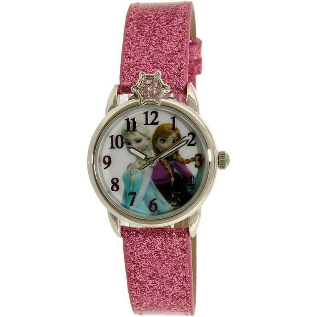 Disney Frozen Girl's Elsa and Anna Pink Glitter Analog Watch FNFAQ018 ...