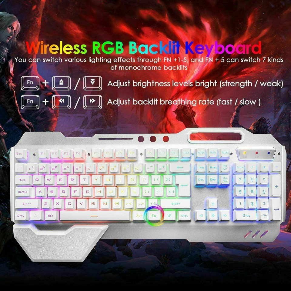 Full size Wireless Gaming Keyboard Mouse and Bluetooth Headset Set RGB ...
