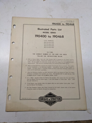 BRIGGS & STRATTON ILLUSTRATED ENGINE REPAIR PARTS LIST BOOK MANUAL ...