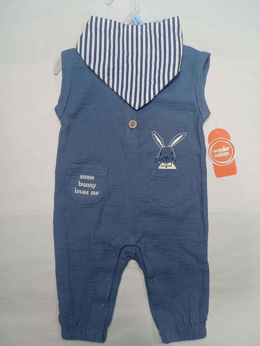 Wonder Nation Baby Boys 3-6 mo Blue Some Bunny Loves You Romper & Bib ...