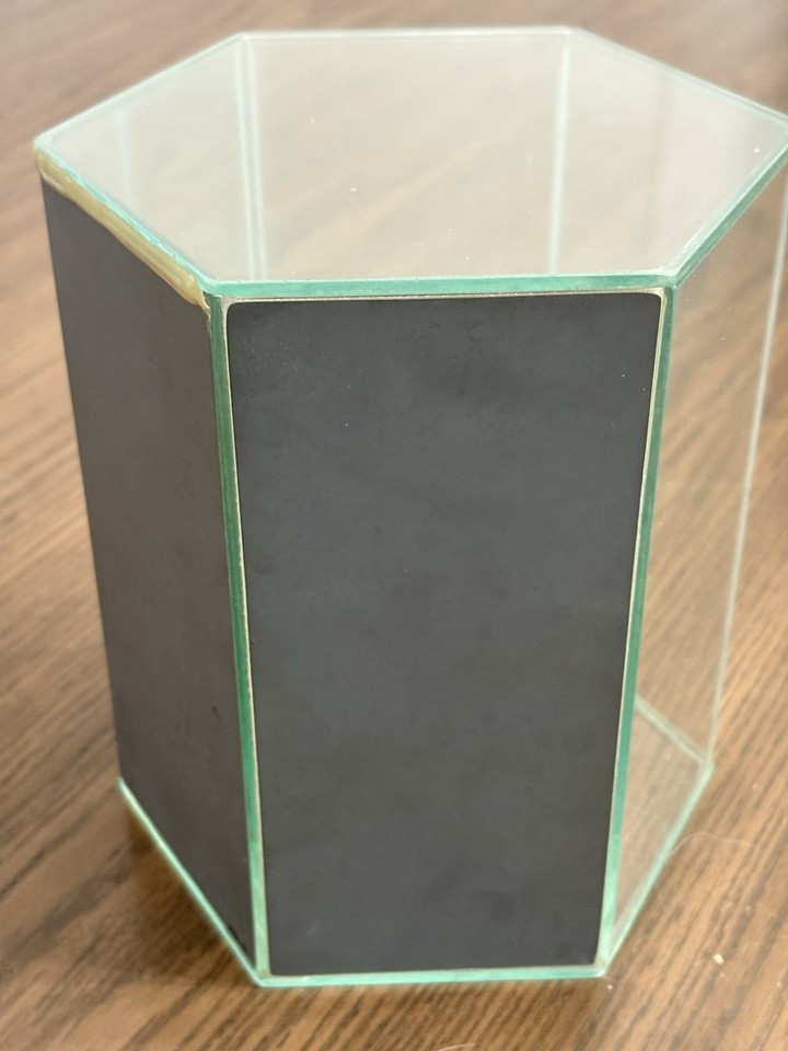 Vintage GLASS & Mirror DISPLAY CASE Hexagonal 7.5x6.5x6" CURIO CABINET ...
