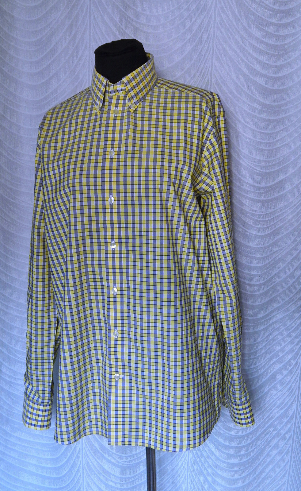 ETON Contemporary Grey Yellow White Check Shirt Size 42 / 16.5 | eBay