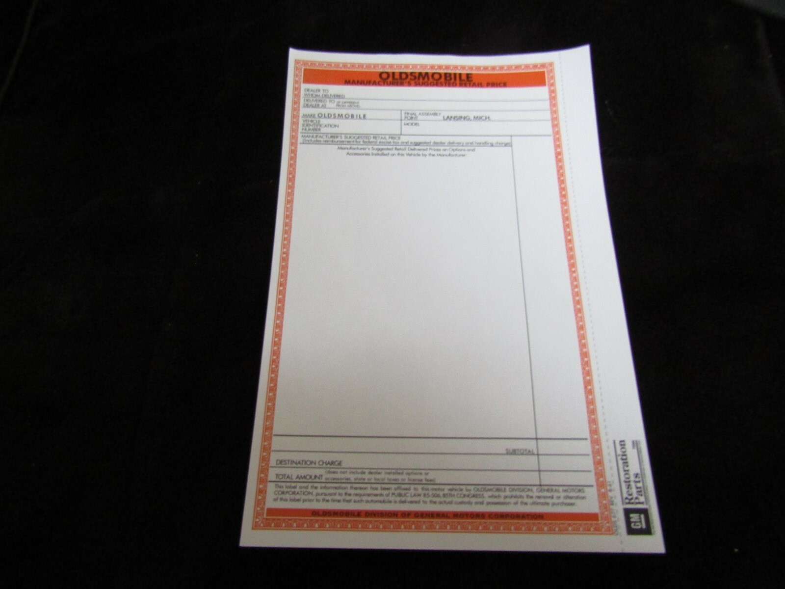 1961 1962 1963 1964 OLDSMOBILE CUTLASS F85 442 88 98 BLANK WINDOW PRICE ...