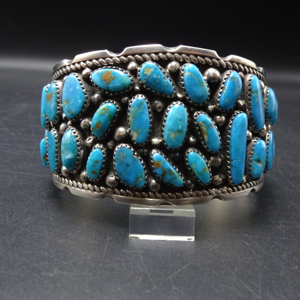 Delbert Gordon NAVAJO Sterling Silver DEEP BLUE TURQUOISE Cluster Cuff ...