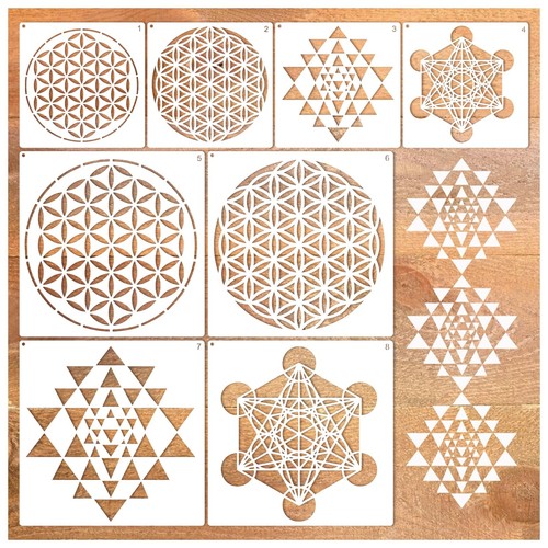 8 Pieces Sacred Geometry Stencils for Crafts Reusable Plastic Drawing ...