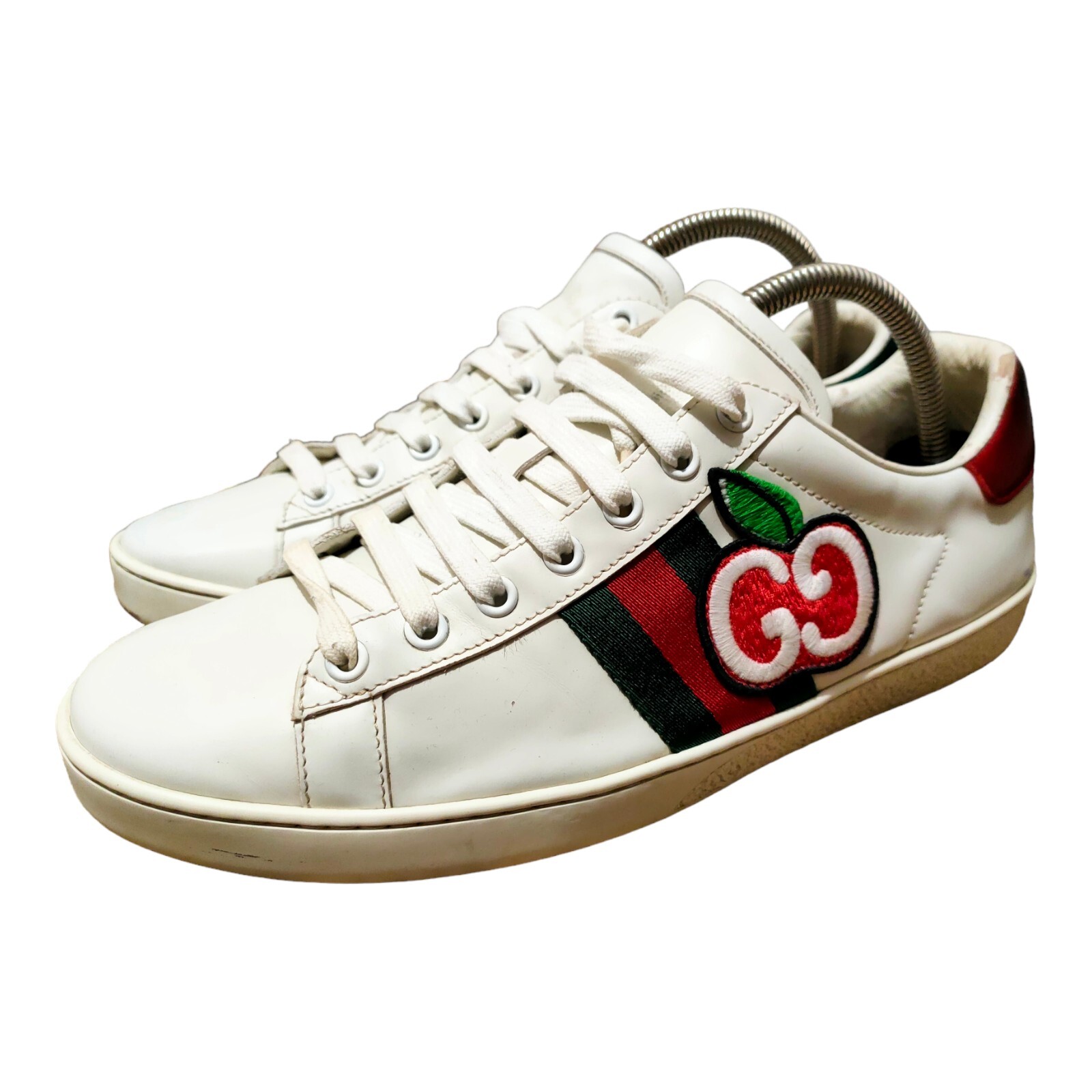 GUCCI Mens White Ace Shoes GG Apple Calf-skin Leather… - Gem