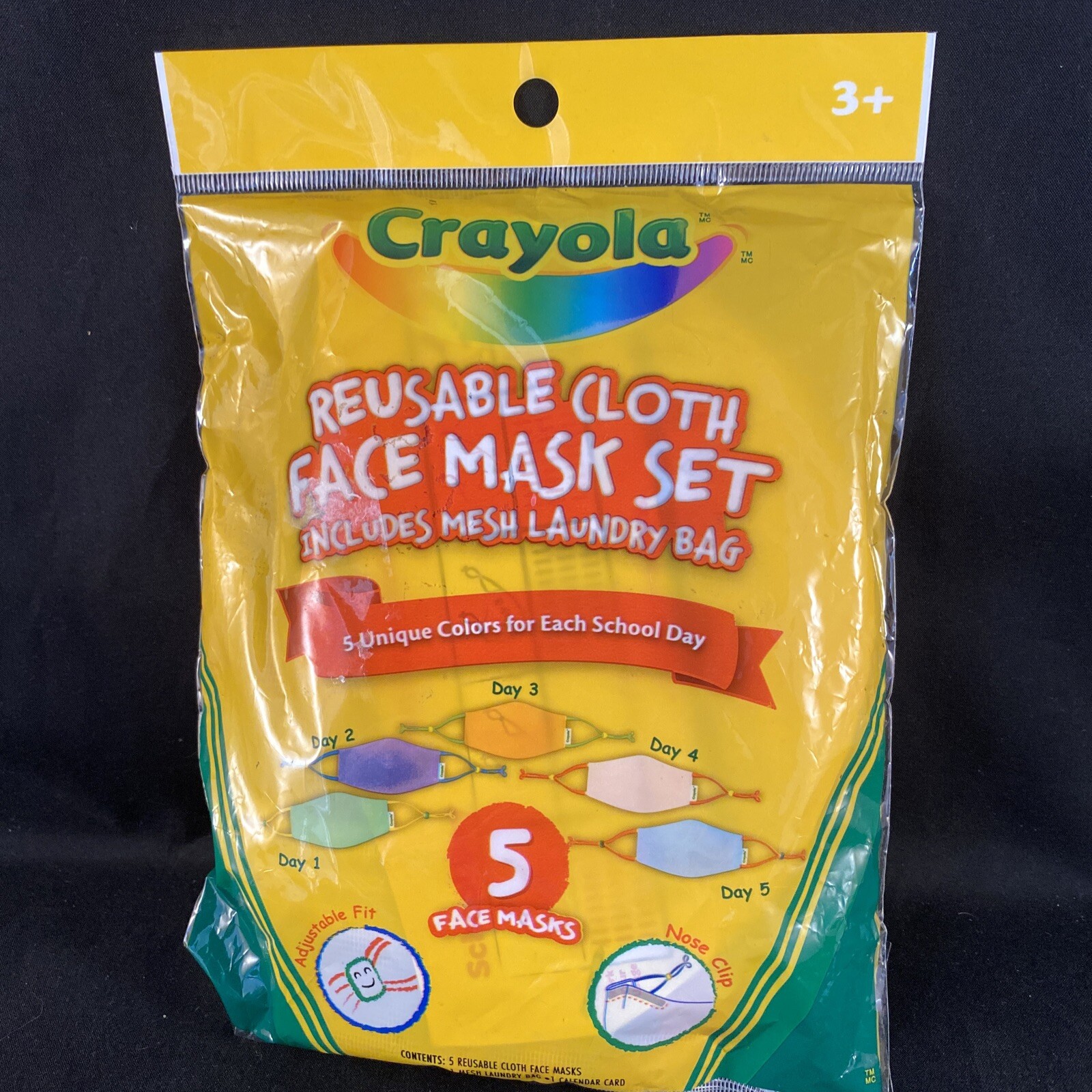 Crayola Reusable Cloth Face Mask Set of 5 Includes Mesh Laundry Bag | eBay
