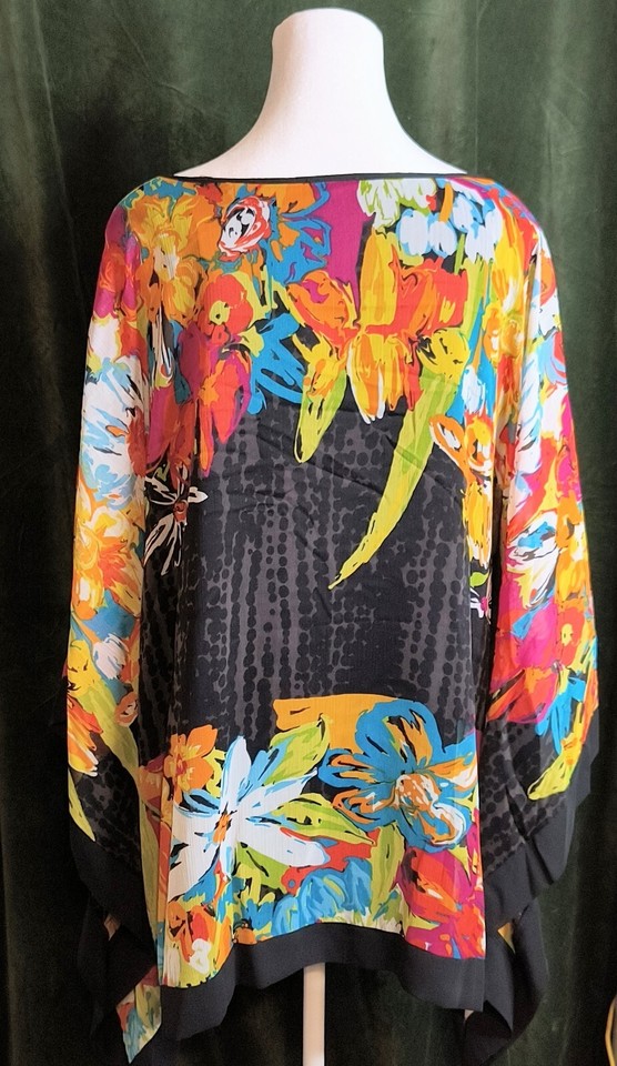 Multiples Womens Sheer Top Size 2X Floral Vibrant Colorful Flutter ...