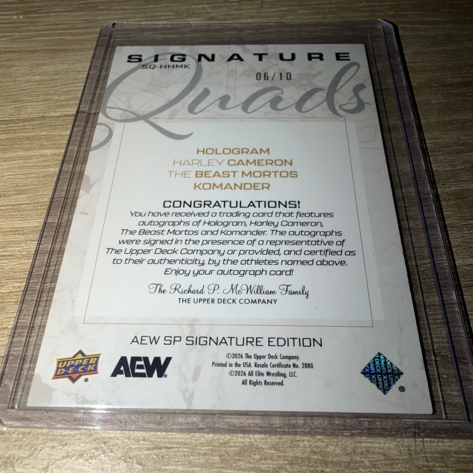 AEW SP SIGNATURE QUAD AUTO /10 HOLOGRAM HARLEY CAMERON MORTOS KOMANDER ...