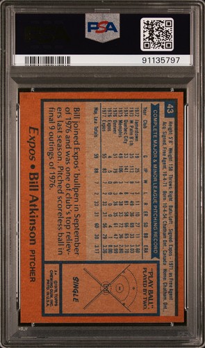 1978 TOPPS #43 BILL ATKINSON PSA 9 | eBay