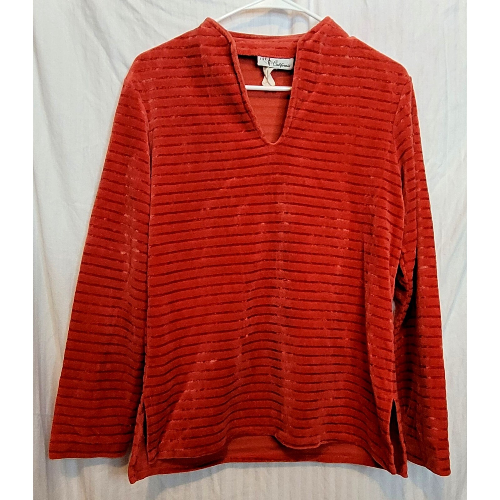 Vintage Velour Pullover Shirt Long Sleeve Rust Red V Neck Textured ...
