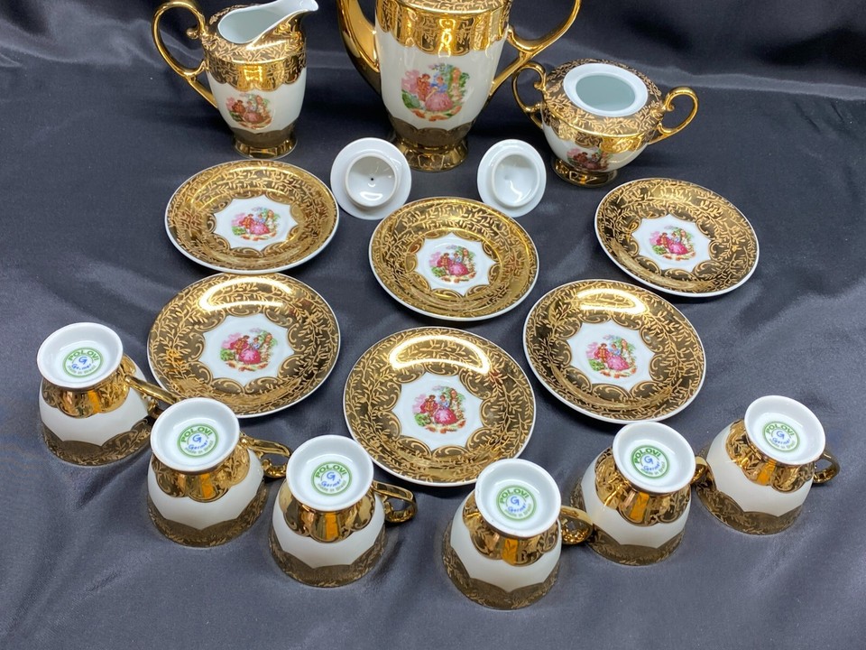 17 Piece Set ~ Polovi Germer Brazil ~ Teapot, Creamer, Sugar, (6) Cups ...