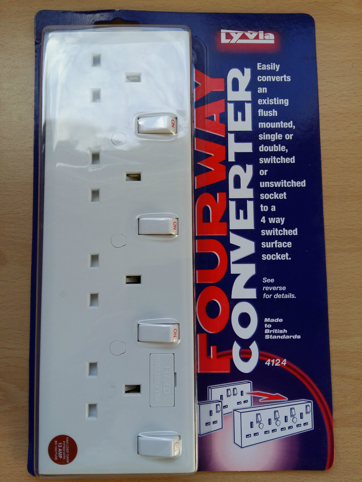 Single Or Double Socket To 4 Way Converter Socket 13 Amp 240 Volt 1, 2 ...