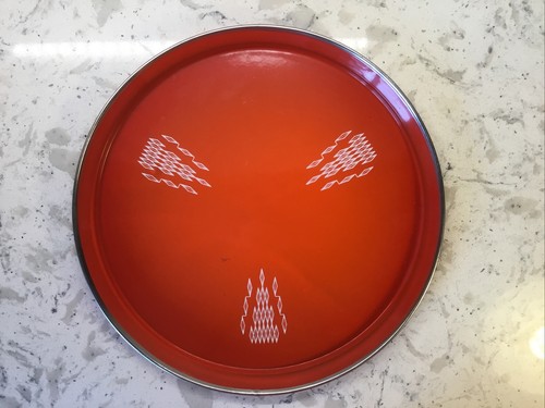 Enamelware Serving Tray Orange w/ Stainless Steel Rim Vintage 10 3/8 ...