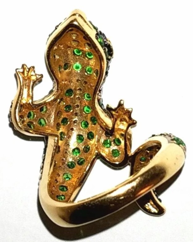 14K YELLOW GOLD TSAVORITE DIAMOND AND SAPPHIRE GECKO LIZARD RING SIZE 8 ...
