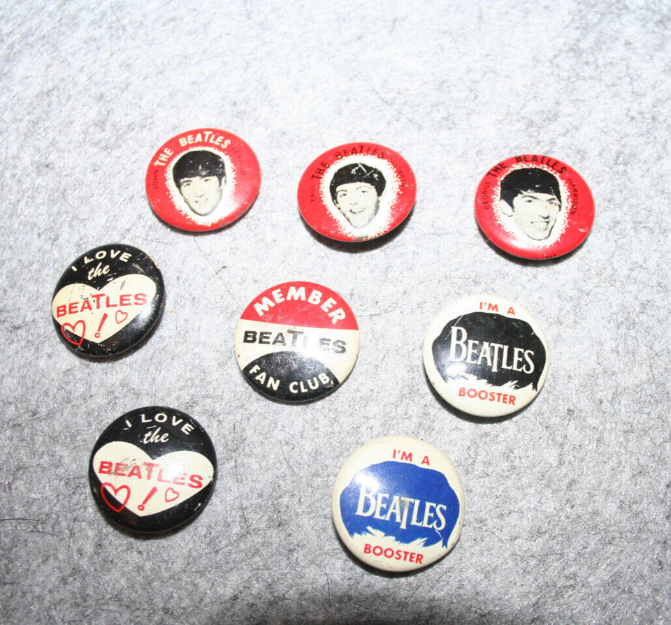 (7) Beatles Original 1964 VTG Pins Fan Club Buttons Green Duck Co ...