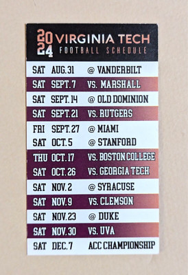 2024 Virginia Tech Hokies College Football Pocket Schedule Card NCAA ...