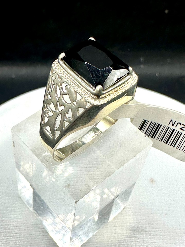 Mens sterling silver ring black onyx signet pinky cubic zirconia | eBay