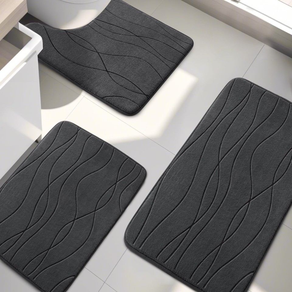 Memory Foam Bathroom Rugs 3-Piece Set - Soft, Non-Slip & Machine ...
