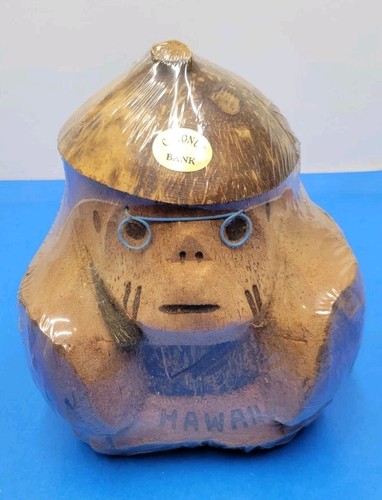 Money/Coin Bank Carved Coconut Monkey Hawaii Tiki 8" Wooden Piggy Bank ...