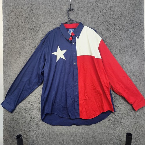 Texas Cotton Shirt Mens XL Texas Flag Button Down Long Sleeve Made USA ...