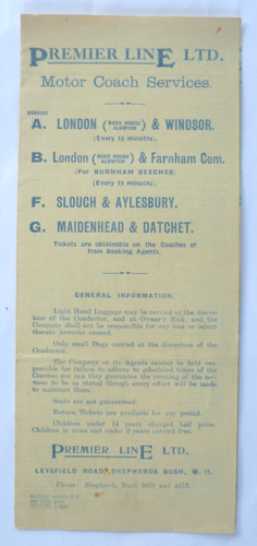 PREMIER LINE MAY 1933 ~ EXPRESS COACH SERVICES " A, B, F & G ...