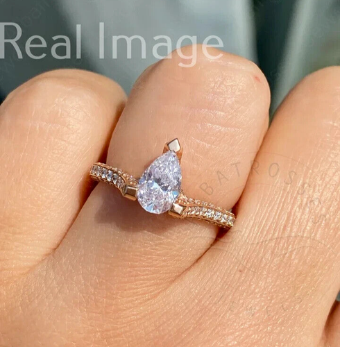 2.50Ct Lab-Created Diamond Pear Proposal & Engagement Ring with Rose ...