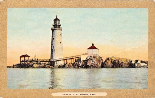 BOSTON MASSACHUSETTS~GRAVES LIGHT LIGHTHOUSE~GILT BORDER POSTCARD 1912 ...