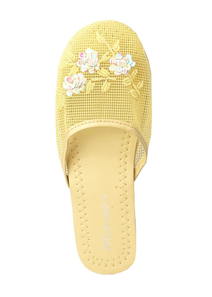 Women's Chinese Mesh Floral Beaded Sequined Slipper Flip Flop Sandals ...