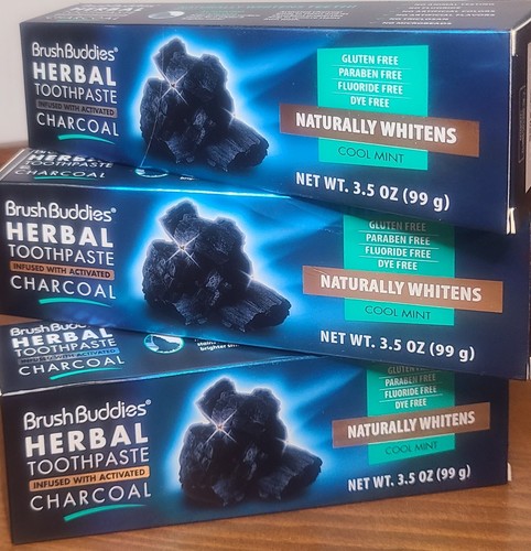 3 x Brush Buddies Herbal Toothpaste Charcoal Whitening Cool Mint (Free ...